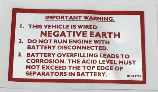 MGB,Negative Ground Sticker, 2" x 4" — Abingdon Spares