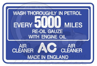 AC Air Filter Decal (rectangular) — Abingdon Spares